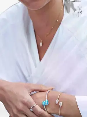 U LOS ANGELES U Duo Diamond And Turquoise Bangle - Silver