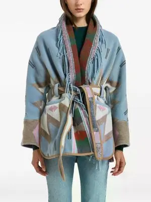 BAZAR DELUXE Geometric-pattern Fringed Coat - Blue