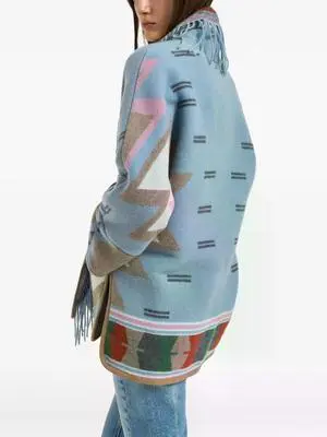 BAZAR DELUXE Geometric-pattern Fringed Coat