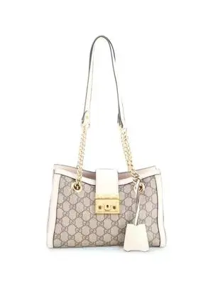 Gucci Padlock Chain Tote Gg Coated Canvas With Leather Small Shoulder Bag - Brown
