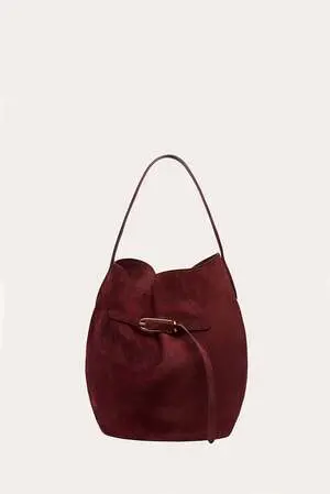 LIFFNER Belted Bucket Bag Large Burgundy Suede