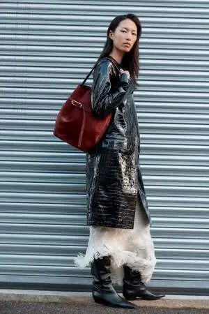 LIFFNER Belted Bucket Bag Large Burgundy Suede