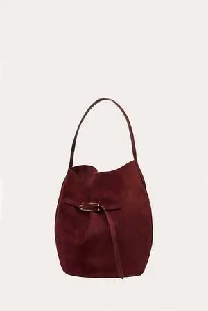 LIFFNER Belted Bucket Bag Large Burgundy Suede