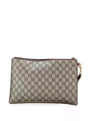 Gucci Courrier Pouch Gg Coated Canvas With Applique Clutch Bag - Brown