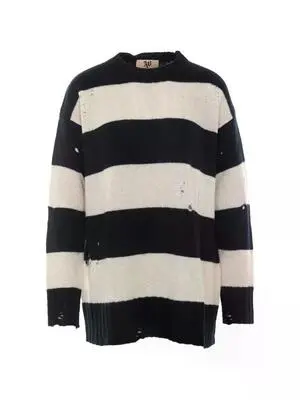 ANIYE BY Distressed Striped Wool Sweater - Black