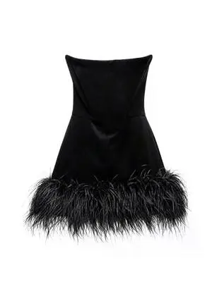 BRONX AND BRONCO Feather-trim Strapless Mini Dress