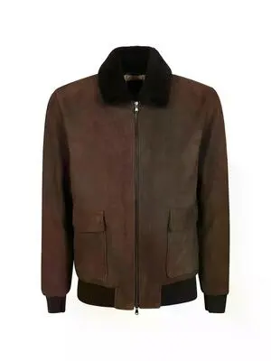 BARBA NAPOLI Shearling-collar Bomber Jacket - Brown