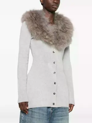 Blumarine Faux-fur Collar Ribbed Cardigan