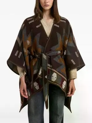 BAZAR DELUXE Geometric Pattern Belted Cape