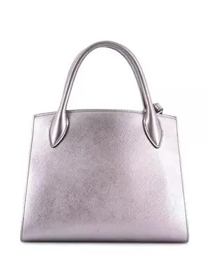 Prada Monochrome Saffiano With City Calf Small Tote Bag - Silver