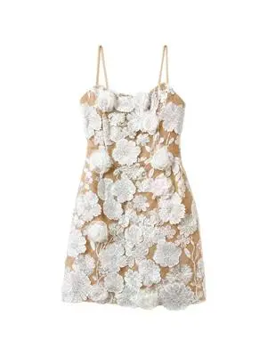 BRONX AND BRONCO Floral-appliqué Lace-embroidered Mini Dress - White