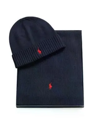 Polo Ralph Lauren Logo-embroidered Beanie Hat And Scarf Set
