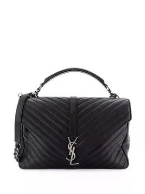 Saint Laurent Classic Monogram College Bag Matelasse Chevron Leather Large Shoulder Bag - Black
