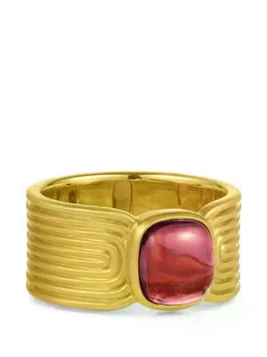 LEIGH MAXWELL 18k Yellow Pink Tourmaline Cabochon Ridge Ring - Gold
