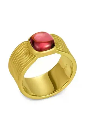 LEIGH MAXWELL 18k Yellow Pink Tourmaline Cabochon Ridge Ring