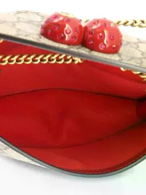 Gucci Cherries Wallet On Chain Gg Coated Canvas Mini Crossbody Bag - Brown