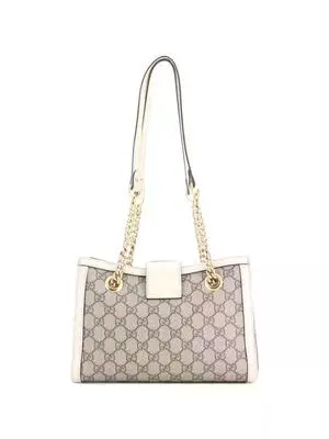 Gucci Padlock Chain Tote Gg Coated Canvas With Leather Small Shoulder Bag - Brown