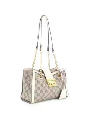 Gucci Padlock Chain Tote Gg Coated Canvas With Leather Small Shoulder Bag