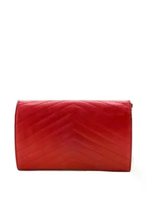 Saint Laurent Classic Monogram Wallet On Chain Matelasse Chevron Leather Medium Crossbody Bag - Red