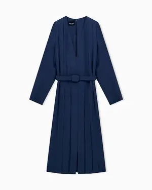 Giorgio Armani Dress In Triple Georgette Silk With A Belt And V-neck - Blue
