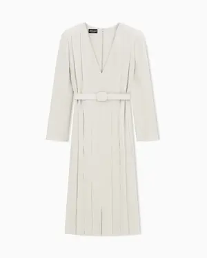 Giorgio Armani Dress In Triple Georgette Silk With A Belt And V-neck - White