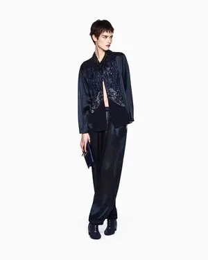 Giorgio Armani Oversized Lamé Silk Pants With Elastic Waist And Cuffs