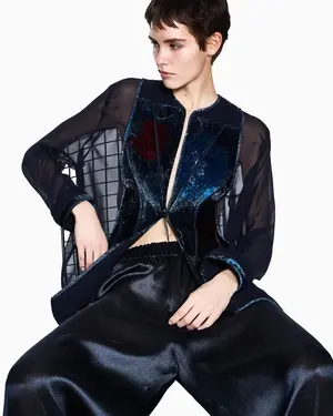 Giorgio Armani Oversized Lamé Silk Pants With Elastic Waist And Cuffs