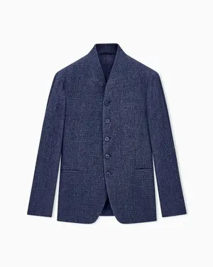 Giorgio Armani Blazer Regular Fit Denim-effect Froissé Wool Silk Cashmere - Blue
