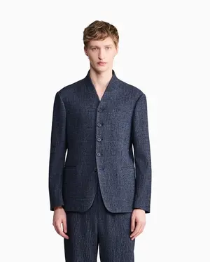 Giorgio Armani Blazer Regular Fit Denim-effect Froissé Wool Silk Cashmere