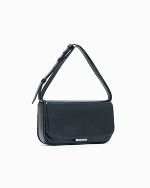 Giorgio Armani Patent Leather Clutch Bag With Shoulder Strap - Black