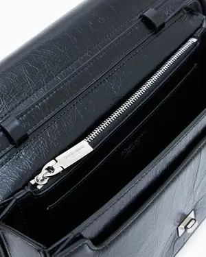 Giorgio Armani Patent Leather Clutch Bag With Shoulder Strap - Black
