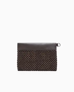 Giorgio Armani Raffia Clutch Bag With Leather Details