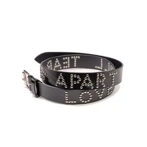 STUART TREVOR Love Will Tear Us Apart Leather Studded Thin Belt - Black