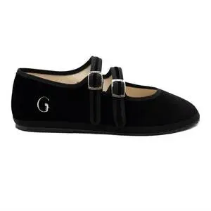 GONDOLINA SHOES Velvet Double-strap Mary Jane Shoes - Black