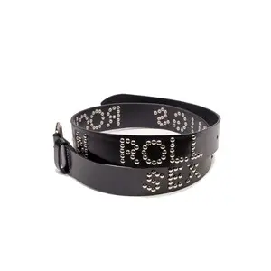 STUART TREVOR Studded Leather Skinny Belt - Black