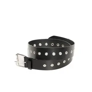 STUART TREVOR Rockstar Ringo Heavy Duty Eyelets Leather Belt - Black