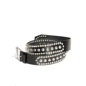 STUART TREVOR Black Rockstar Silver Dome Studded Leather Belt