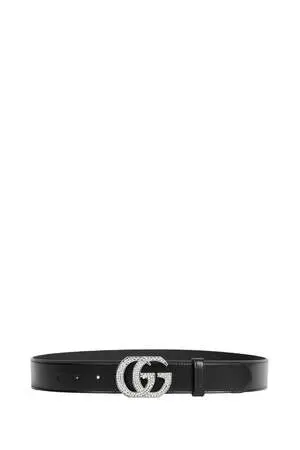 Gucci Gg Marmont Crystal-embellished Leather Belt - Black