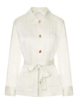 FORTE_FORTE Jacquard Jacket With Waist Belt - Cream