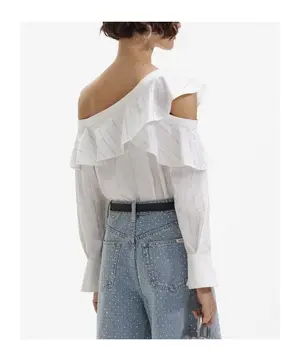 SELF-PORTRAIT Asymmetric Embellished Ruffled Shirt