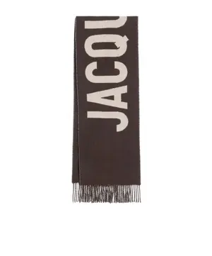Jacquemus Logo Detailed Fringed Edge Scarf - Nude