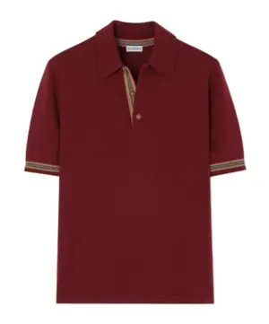 Burberry Icon Stripe Trim Wool Polo Shirt - Carmine Red