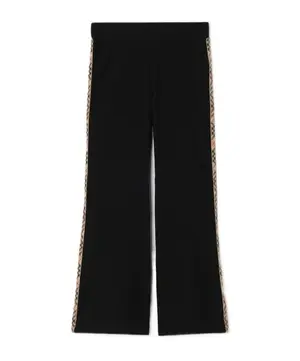 Burberry Check Trim Stretch Cotton Flared Trousers