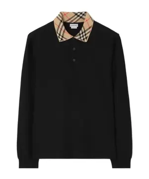 Burberry Long-sleeve Check Collar Cotton Polo Shirt