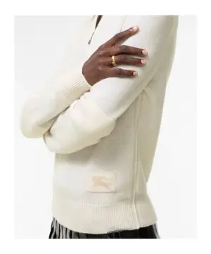 Burberry Long-sleeve Cashmere Polo Shirt - Ceramic White