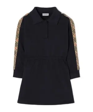 Burberry Check Trim Cotton Polo Shirt Dress - Navy