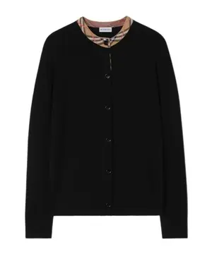 Burberry Check Trim Wool Cardigan - Black