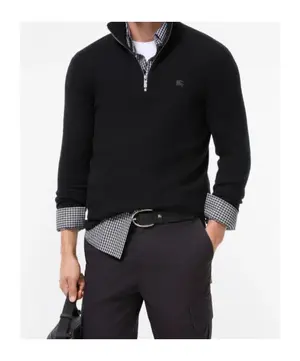 Burberry Cashmere Blend Half-zip Sweater - Black