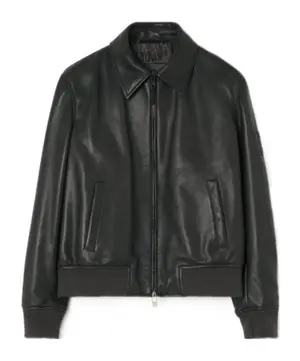 Burberry Leather Bloomsbury Bomber Jacket - Soot