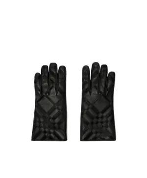 Burberry Check Intarsia Leather Gloves - Black